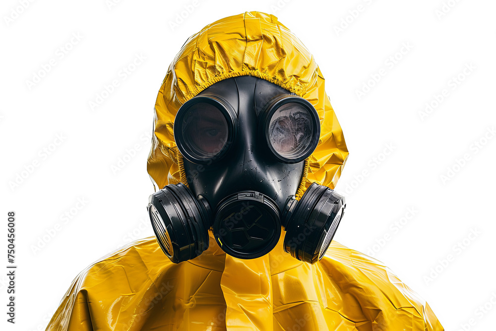 Person in Yellow Hazmat Suit with Gas Mask on White Background for ...