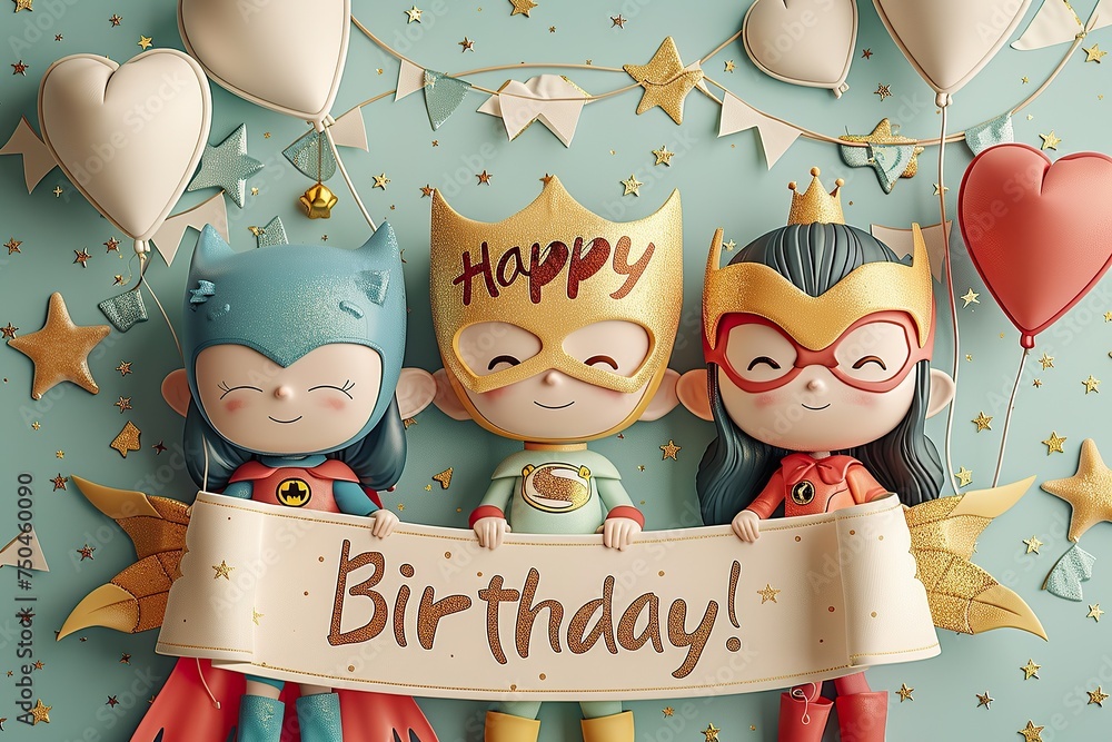 adorable Superheroes theme birthday party for kids vector, with text ...
