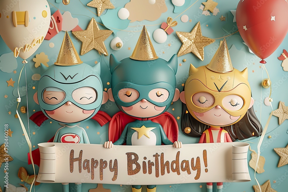 adorable Superheroes theme birthday party for kids vector, with text ...