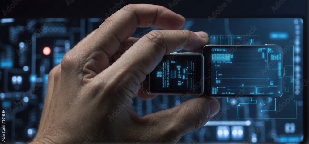 image showing human hands interacting with a futuristic control ...