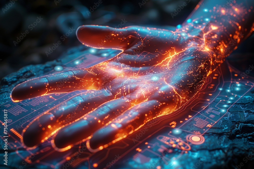 A person using a gesture-controlled interface to interact with a ...