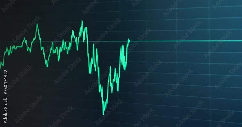 blue screen price trading linear chart and asset symbols on display ...