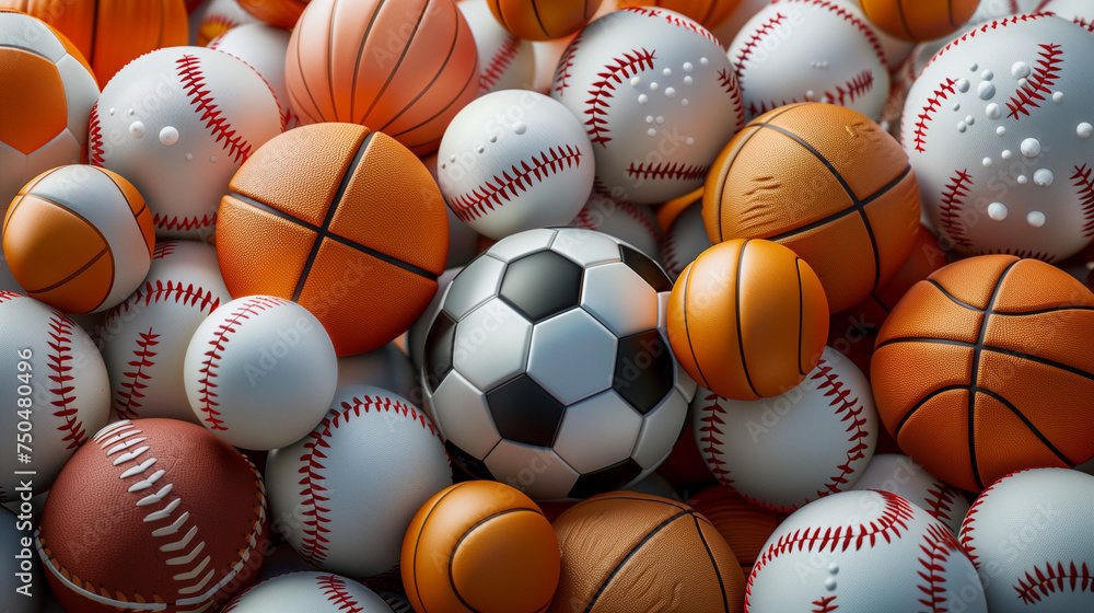 Abstract background with different types of sport balls used in the ...