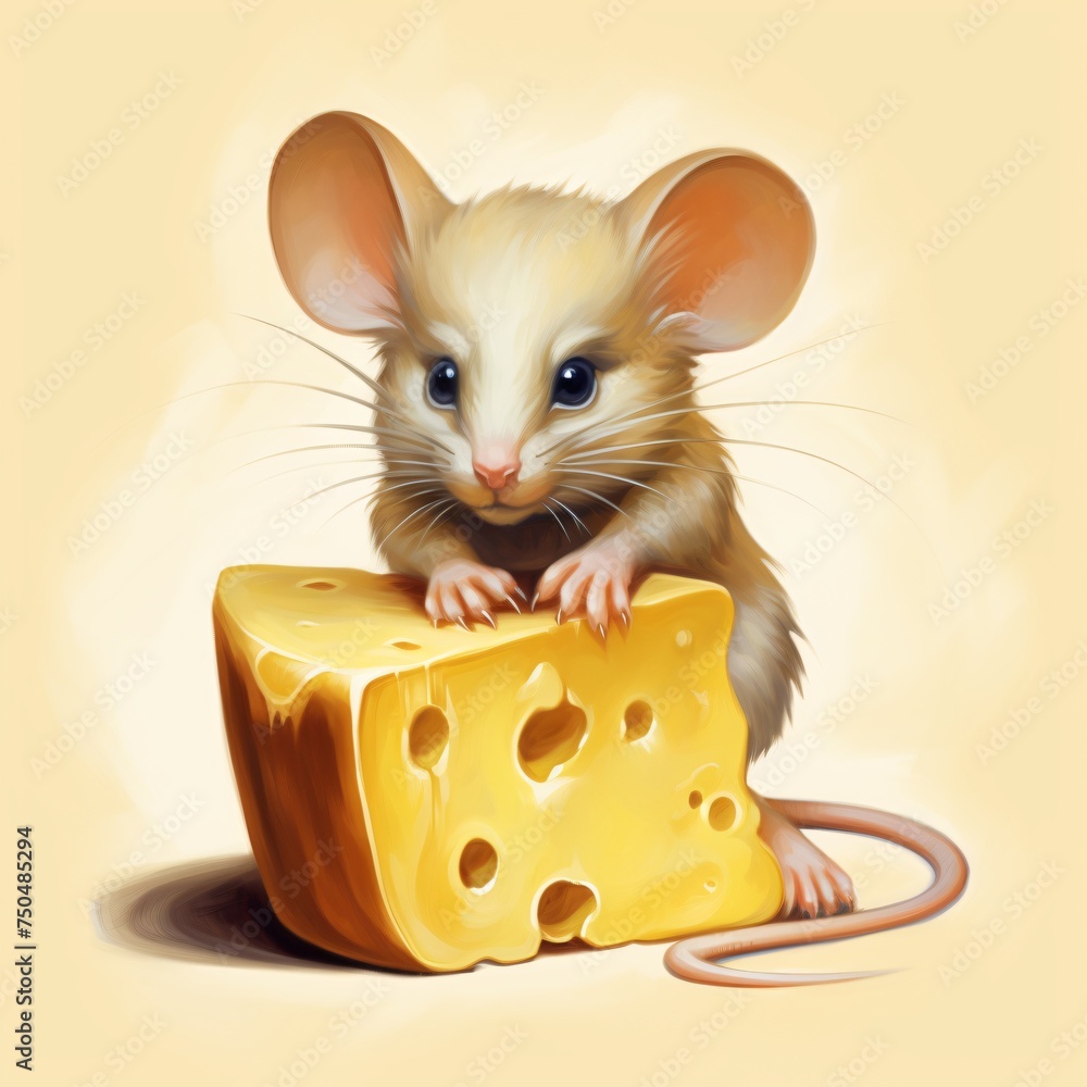 Cute lifelike drawing of a mouse and a huge block of cheese Infront of ...
