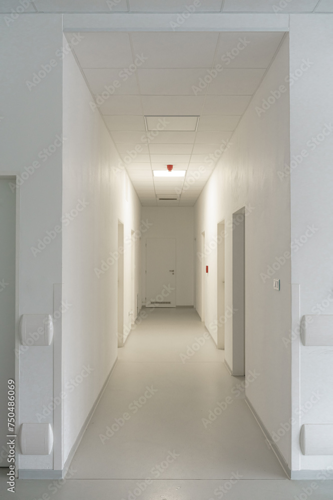 Hospital corridor, empty hospital hall. Modern medical clinic, closed ...