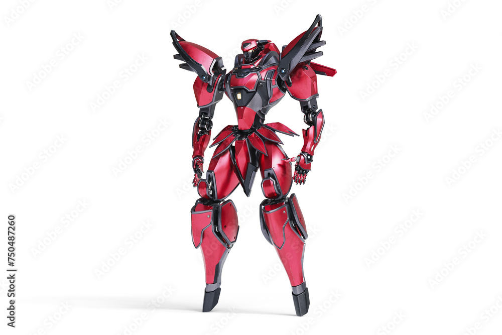Full body science-fiction mech samurai warrior with black and red ...