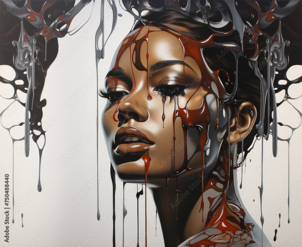 Beautiful Black Woman face portrait painted with slightly open mouth ...