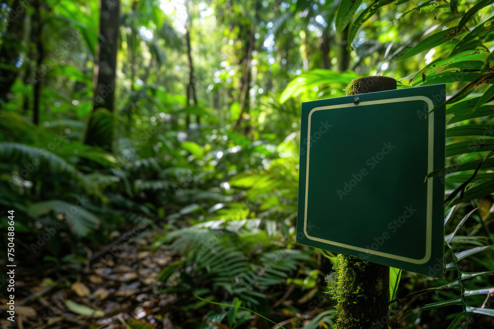 nature conservation, protected area sign mockup with lush green foliage ...
