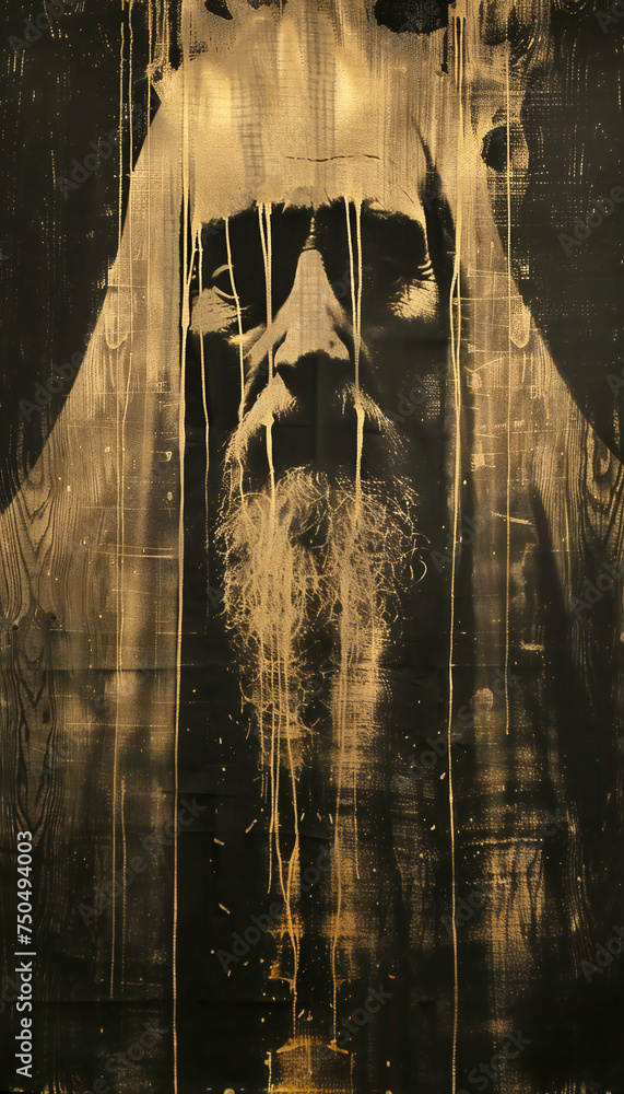 Vertical recreation of a damaged surface with the face of a exotic old ...