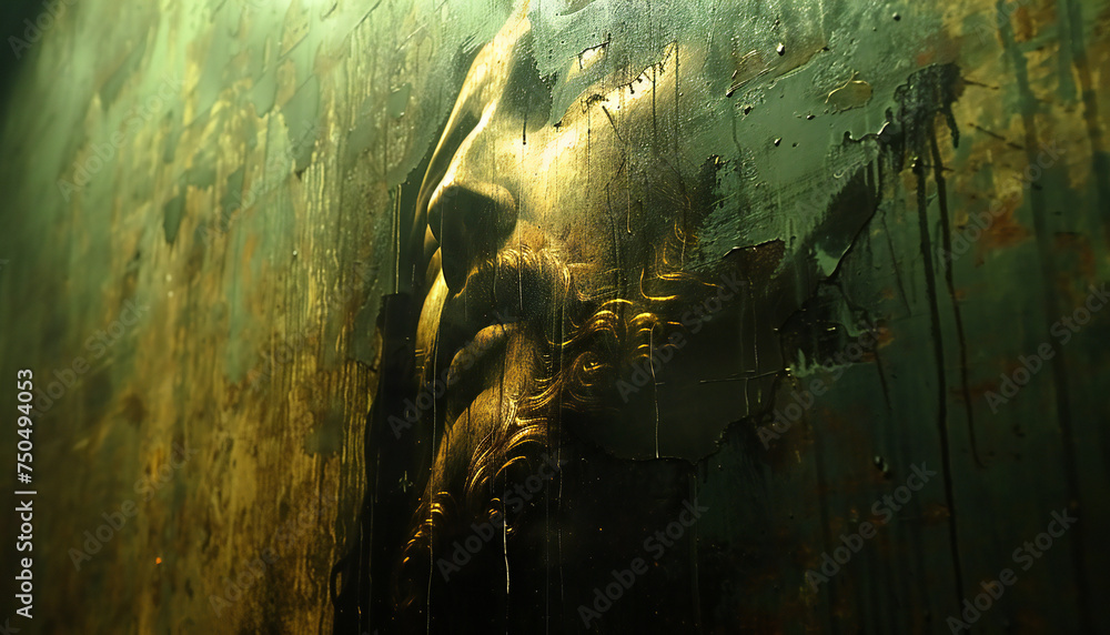 Recreation of a damaged wall with the face of Jesus Christ Stock ...