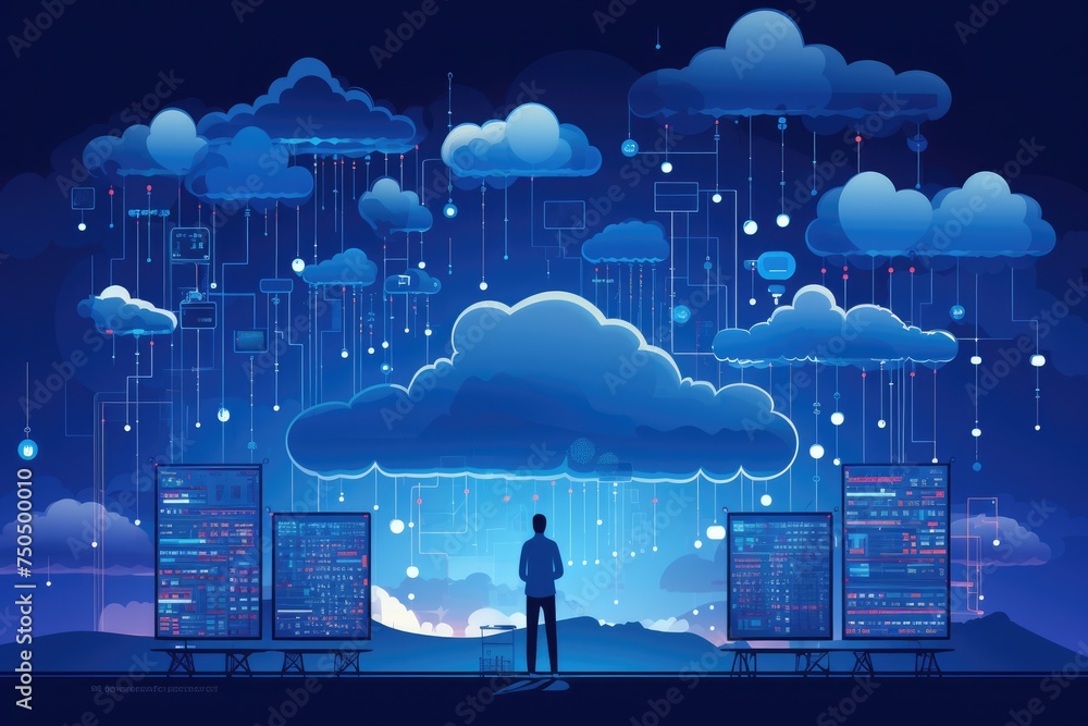 Technology networking and digital communication in business with cloud ...