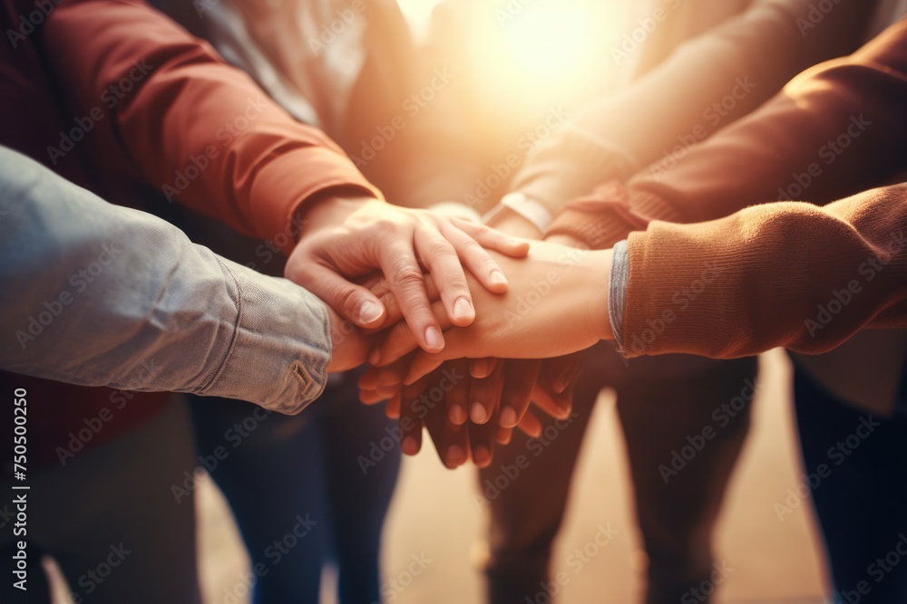 All hands together, united diversity or multi-cultural partnership in a ...