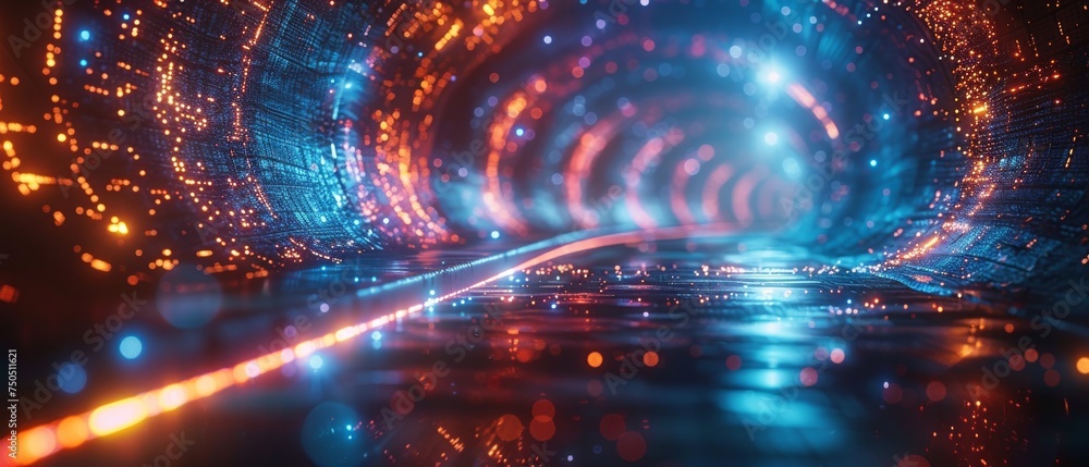 Journey through 3D futuristic sci-fi modern high-tech space pathways ...