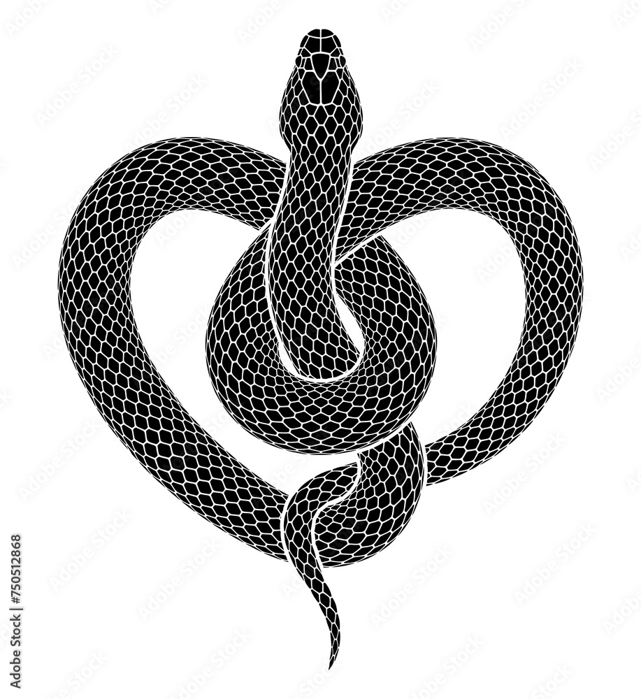 Vector tattoo design of snake curled up in a knot in the form of a ...