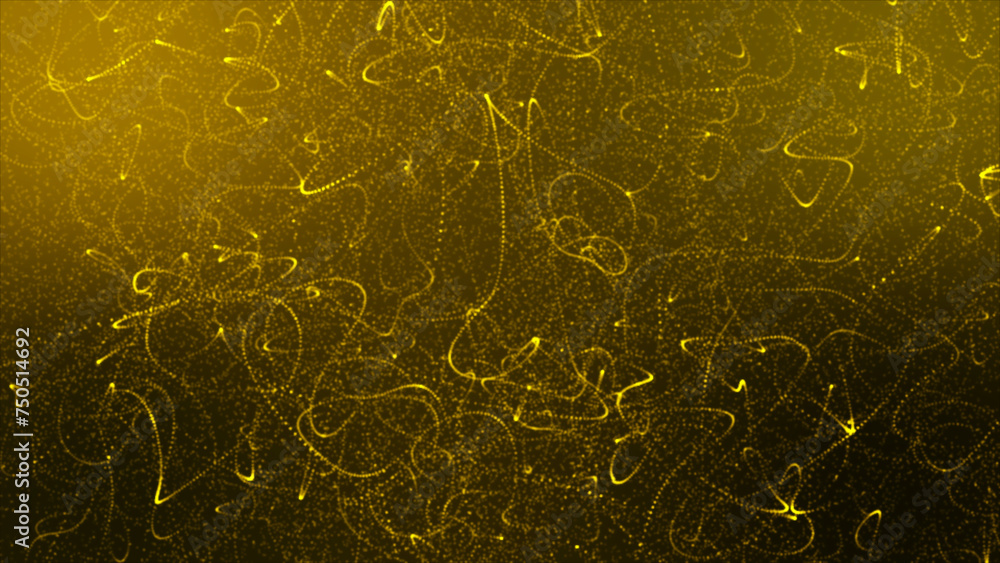 Abstract yellow particle with a distorted and floating line background ...