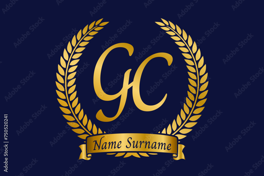 Initial letter G and C, GC monogram logo design with laurel wreath ...