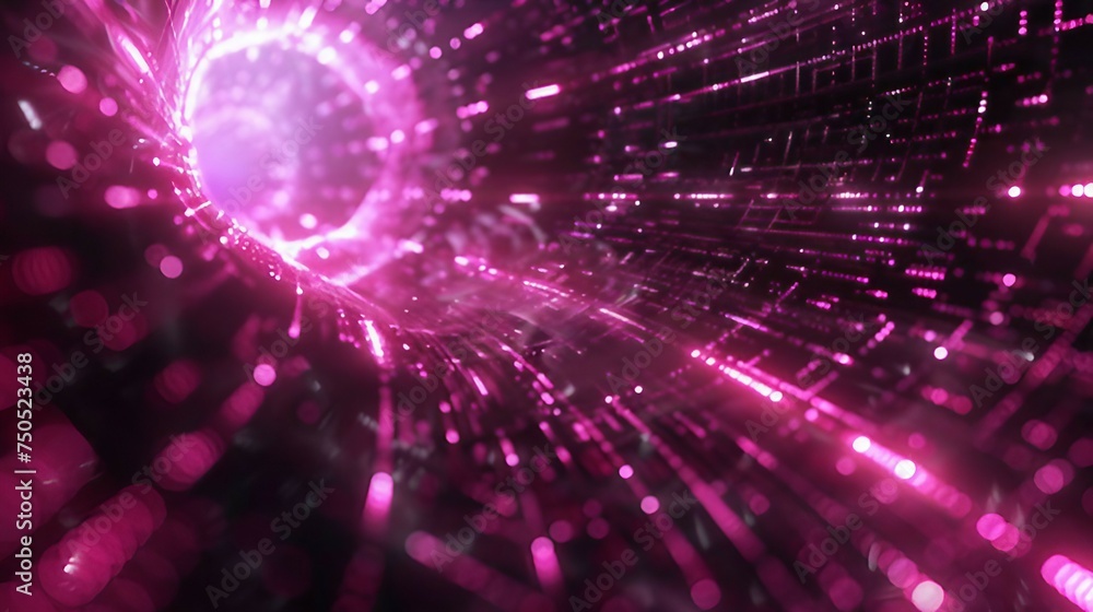 A matrix background with a dynamic flow of pink binary code through a ...