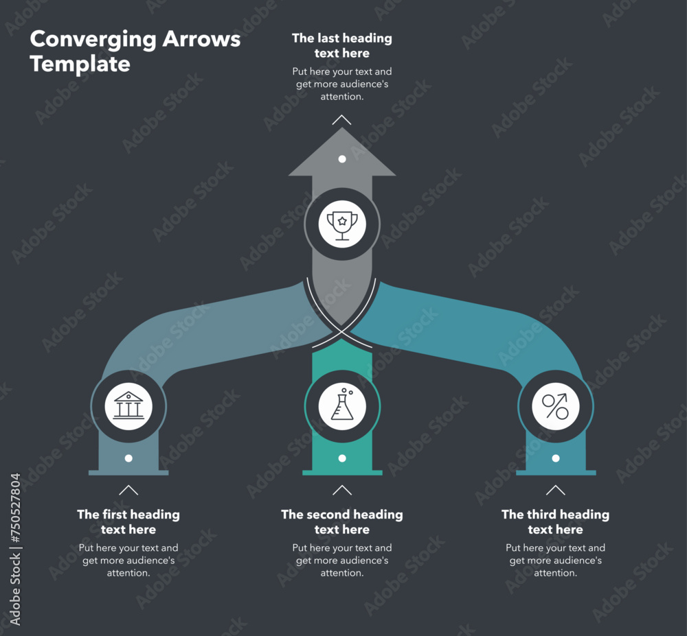Vertical template for converging arrows with three levels - dark ...