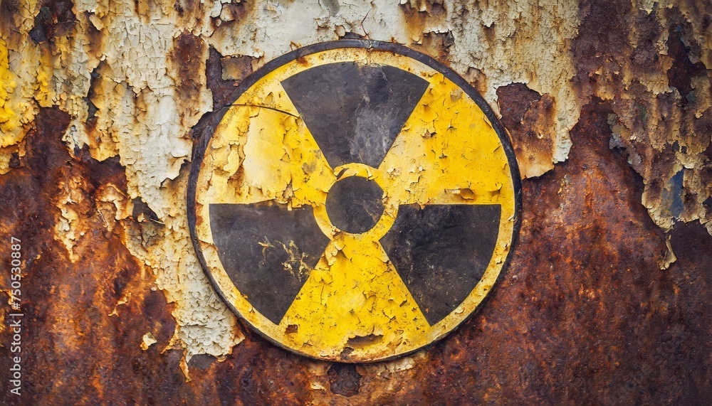 round yellow radioactive ionizing radiation danger symbol painted on a ...