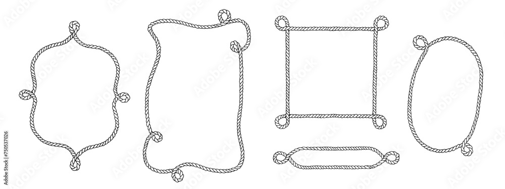 Rope Frame Border vector Set. Vintage line art with changeable ...
