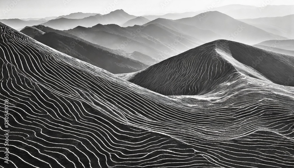 abstract black and white topographic contours lines of mountains ...