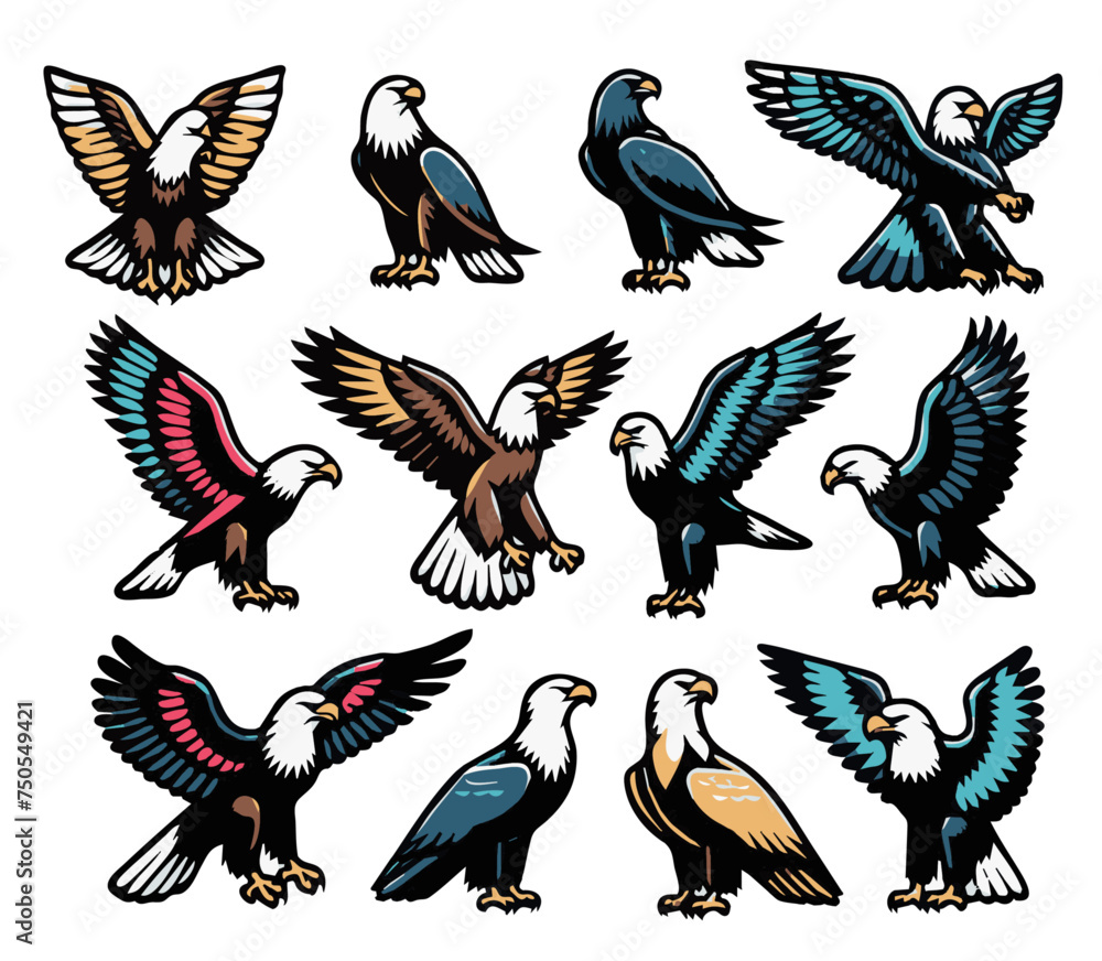 Majestic Eagles in Stylized Vector Format: Powerful Birds Soaring in the Wilderness Stock Vector ...