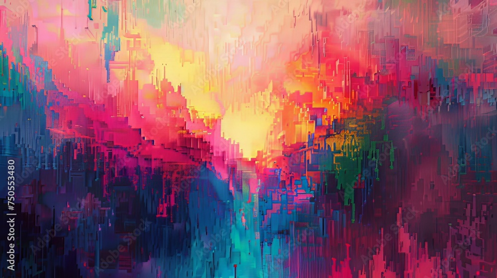 Pixelated Dreamscape: In a pixelated dreamscape, reality fractures into ...
