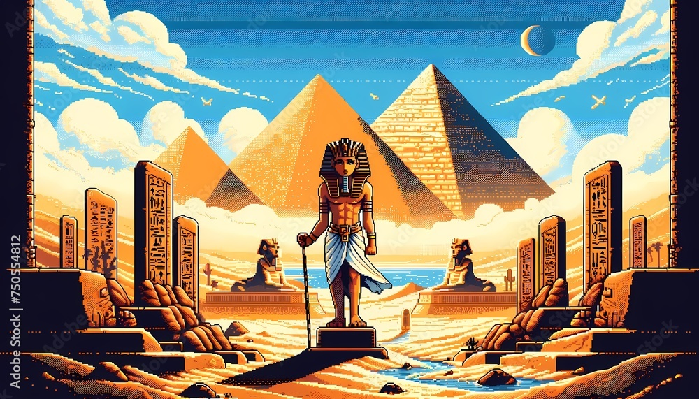 Poster Ancient Egyptian Civilization - Pharaohs and Pyramids Pixel-Art ...