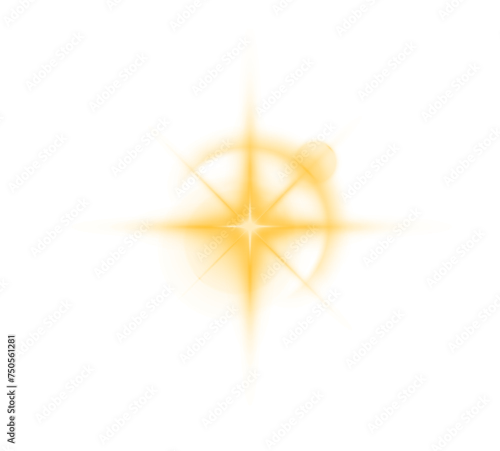 Gold lens flares set.Isolated on transparent background. Sun flash with ...