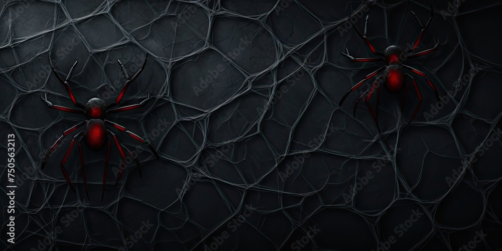 Black Creepy Background with Black Widow Spider, Dark Horror Mockup ...