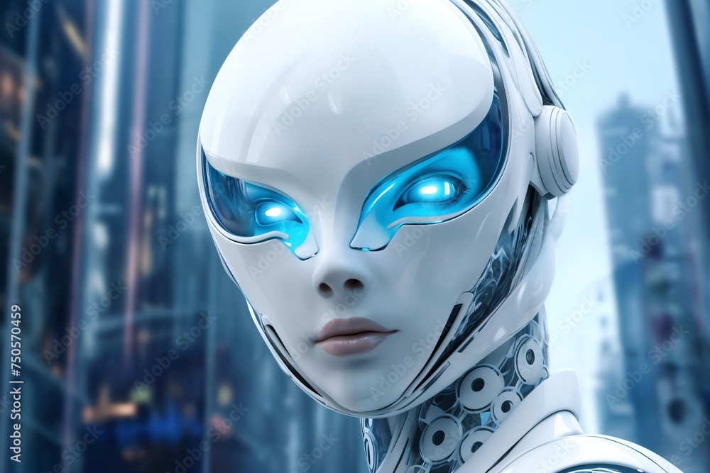 gynoid, a humanoid female android hybrid robot with a female face in a ...