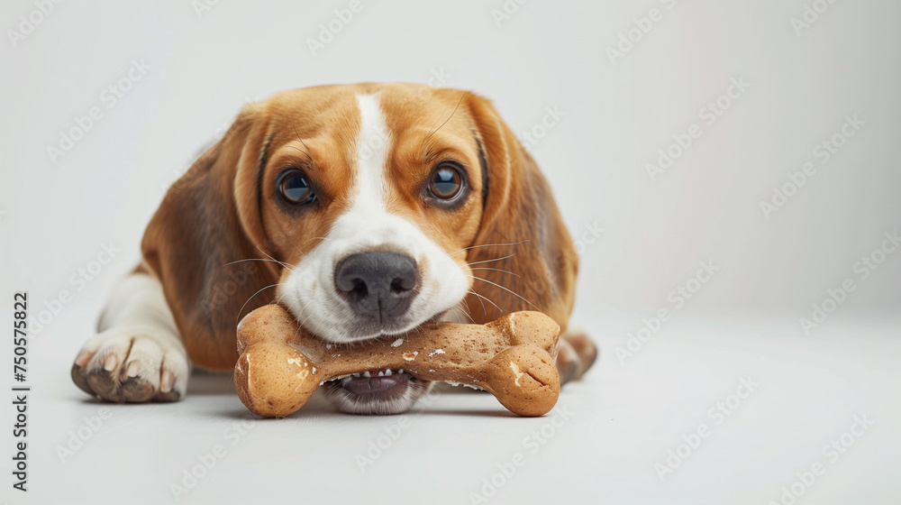 Jeune chien ou chiot de race beagle mange un os, animal mignon en 3D ...