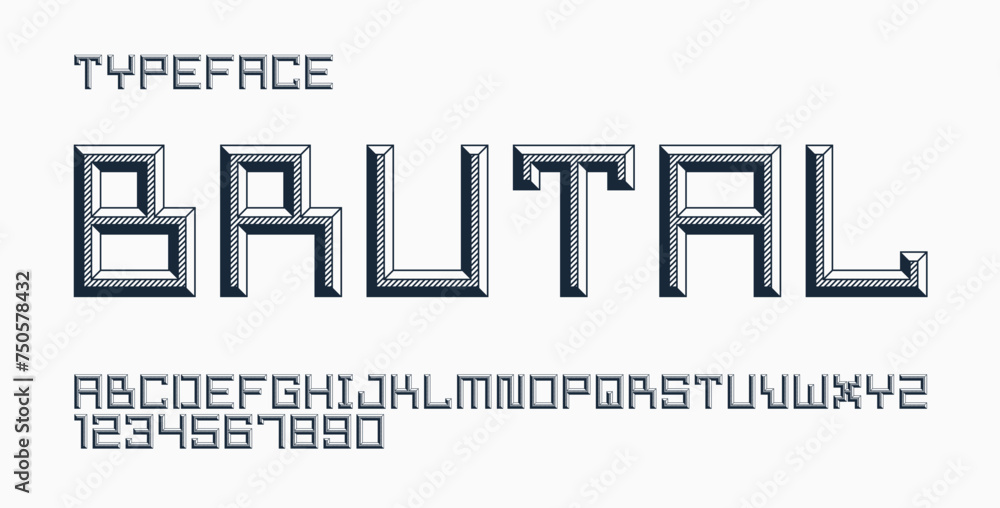 Minimal geometric cyberpunk font with facet effect, vector typeface in ...
