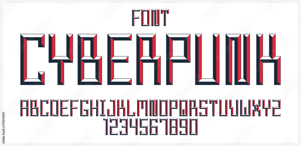 Minimal geometric cyberpunk font with facet effect, vector typeface in ...