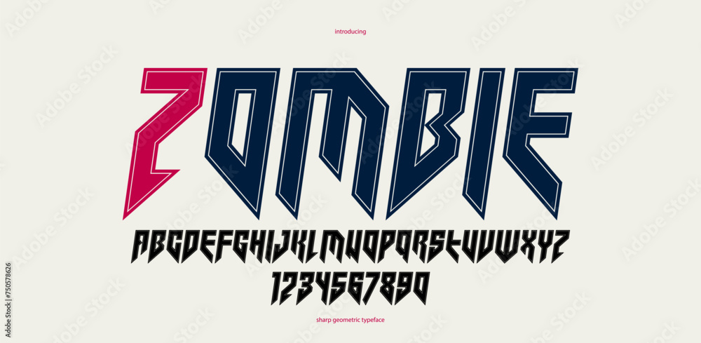 Sharp and bold vector display italic font for logo, gothic or heavy ...