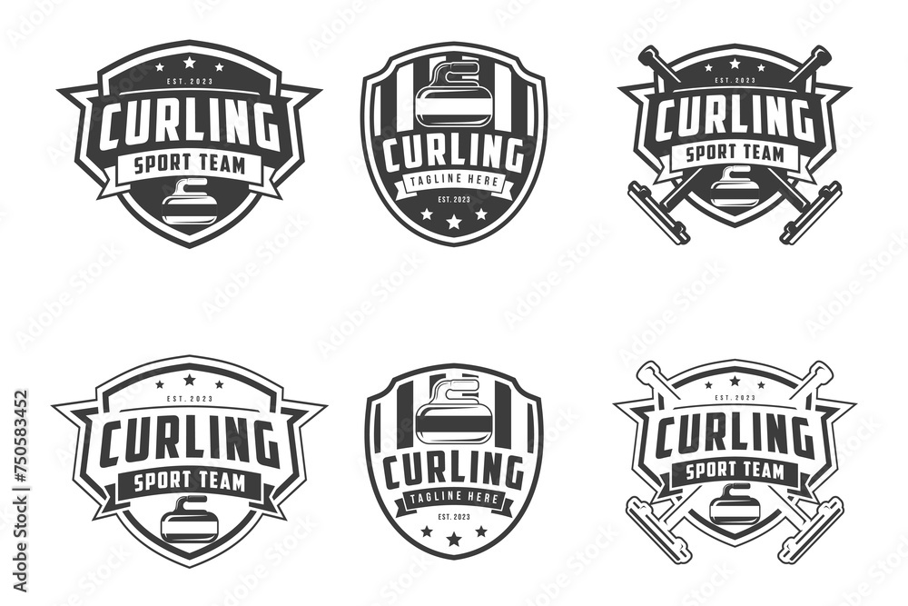Curling logo Set of emblem badge curling sport vector design ...