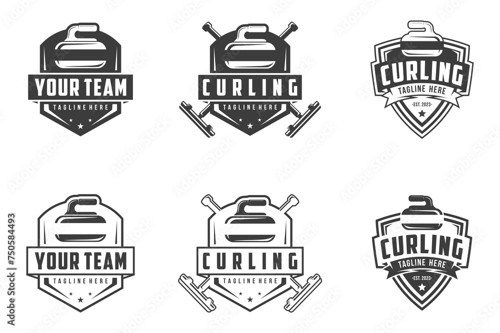 Curling logo Set of emblem badge curling sport vector design ...