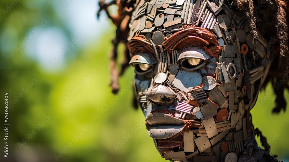 Indigenous face sculpture. Close-up of statue, portrait of person with ...