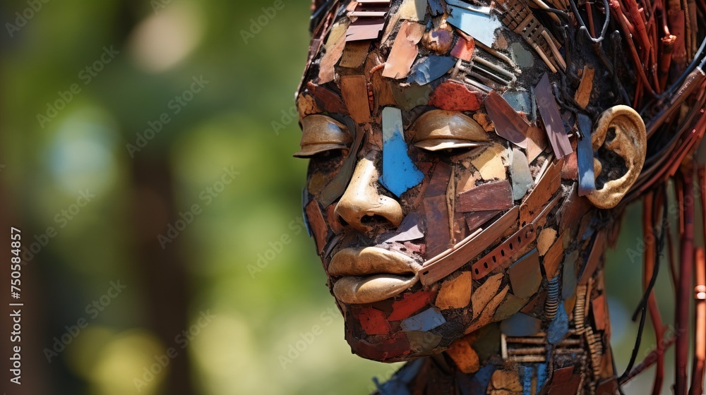 Indigenous face sculpture. Close-up of statue, portrait of person with ...