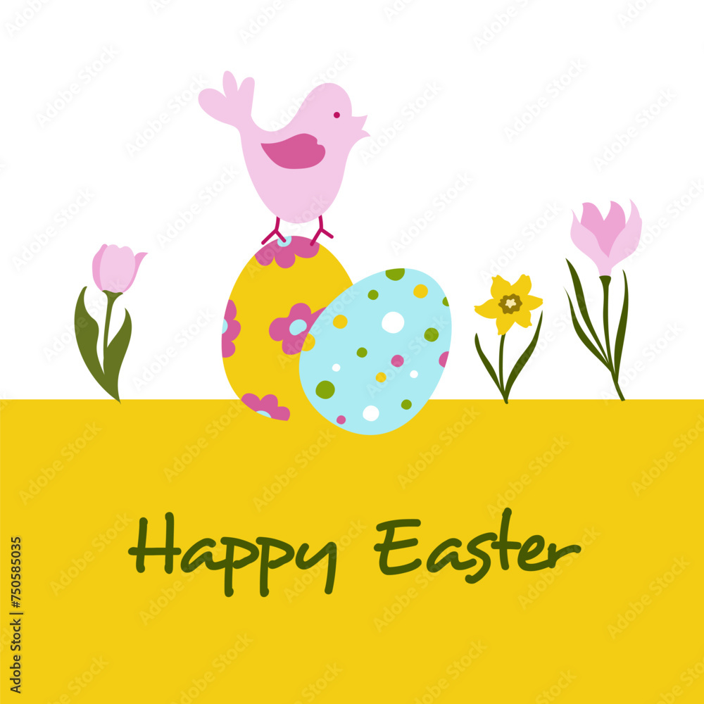 Easter poster and banner template with Easter eggs and flowers .Vector ...