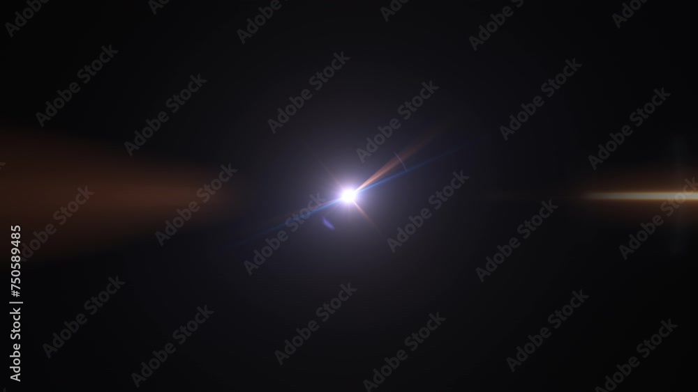Abstract loop center glow multicolored star optical lens flares shine light animation on black ...