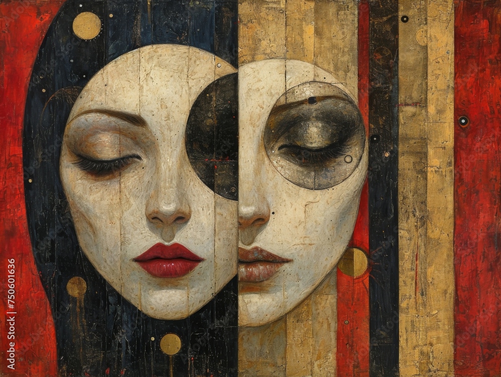 Split face illustration inspired by Byzantine art. Generative AI image ...