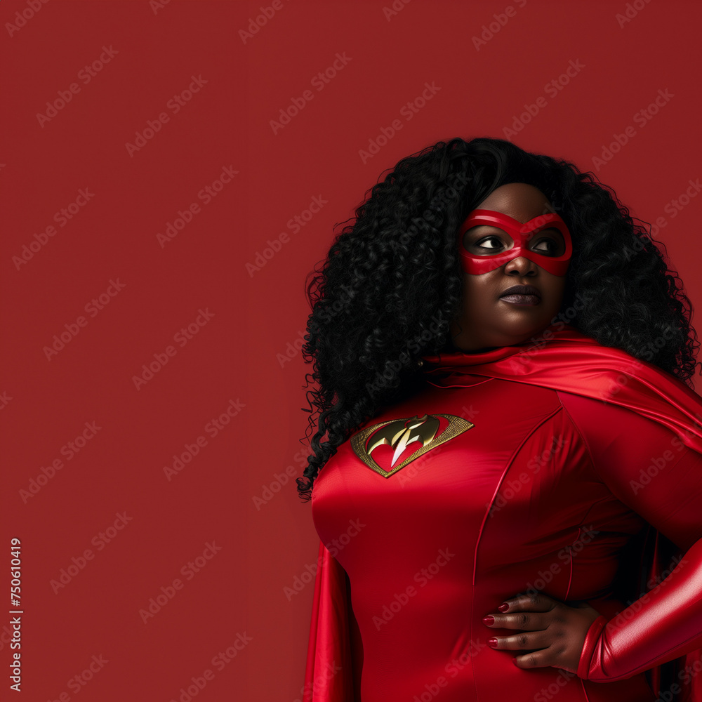 plus size beautiful poc female superhero wearing red and gold mask ...