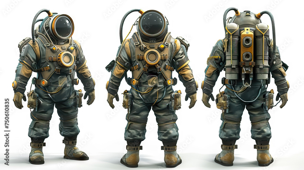 Deep Sea Explorer: An intrepid diver in a high-tech diving suit. 3d ...