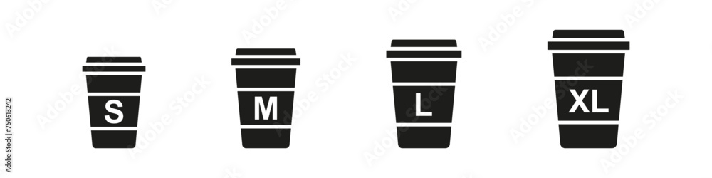 Coffee cup size set. Small middle large and xl size for paper cups ...