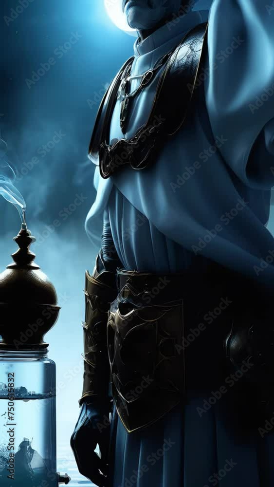 Stockvideon a surreal soul knight under the moon light in a misty ...