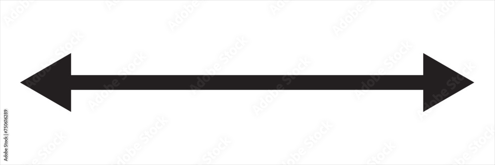 Horizontal dual thin long straight double ended arrow. Contour isolated vector image on white ...