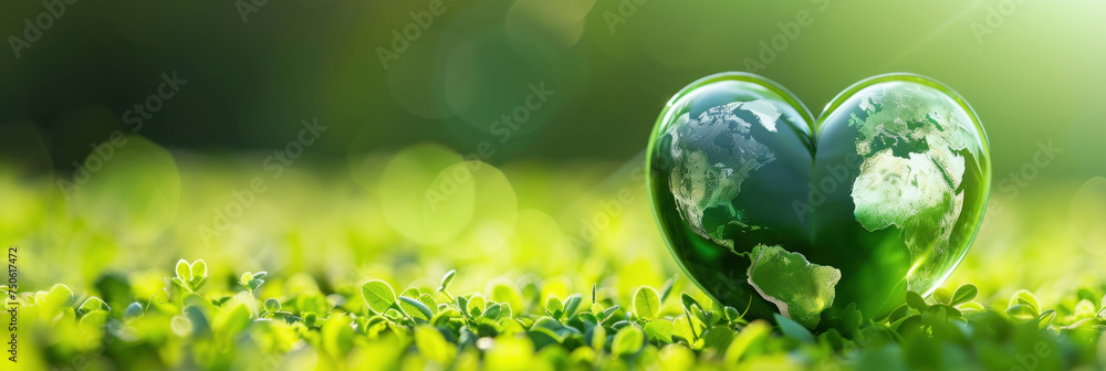 heart-shaped Earth set against a bright green background, love for the ...