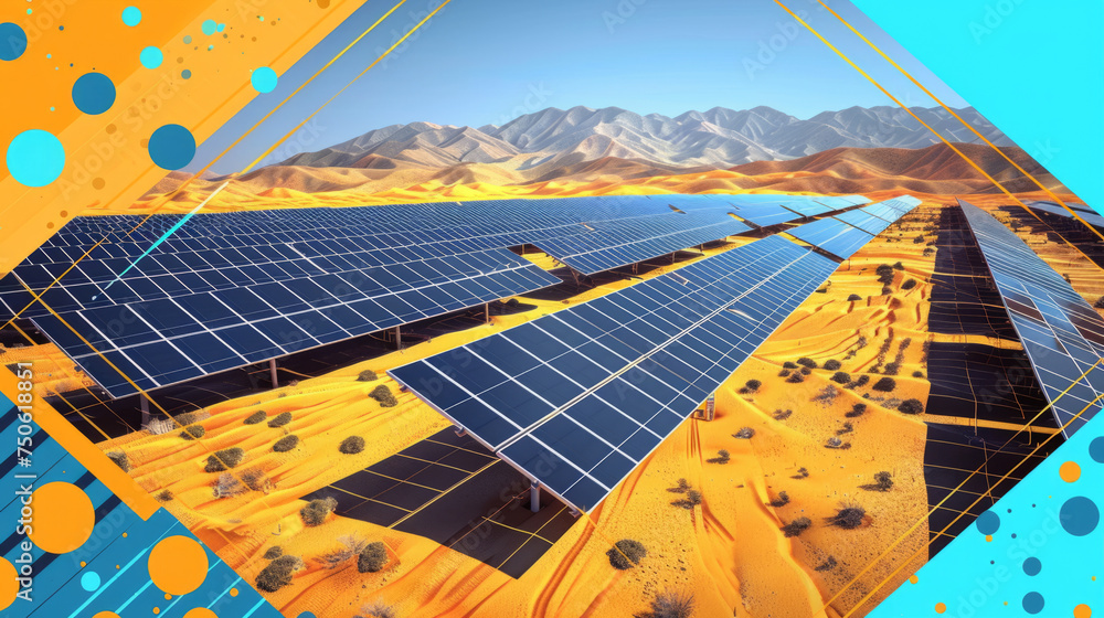 Expansive solar farm in desert landscape, renewable energy concept, the ...