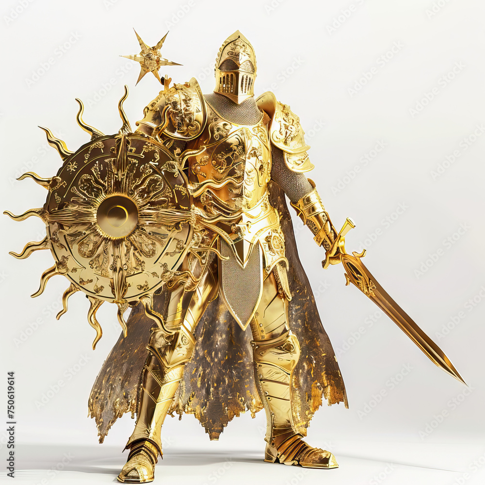 Solar Knight: A radiant warrior clad in golden armor, with a shield ...